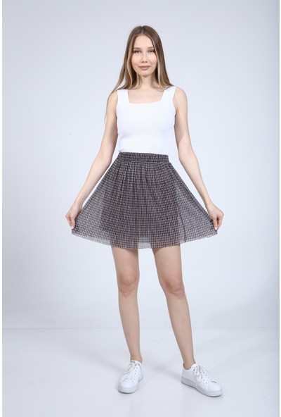 Neslice Kadın Kahve Simli Etek