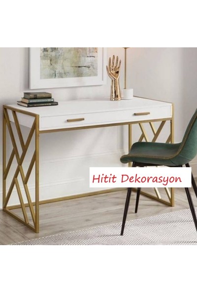 Hitit Dekorasyon Zeron Gold Metal Çekmeceli Ahşap Çalışma Masası Hitit Dekorasyon Zeron Gold Metal Çekmeceli Ahşap Çalışma Masası