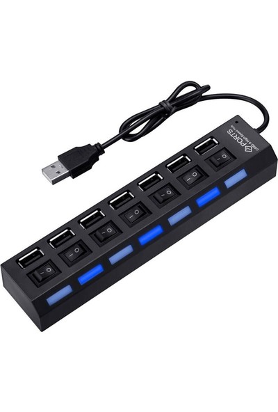 Wozlo 7 Port USB Hub Çoklayıcı Çoğaltıcı On / Off Düğmeli Işıklı