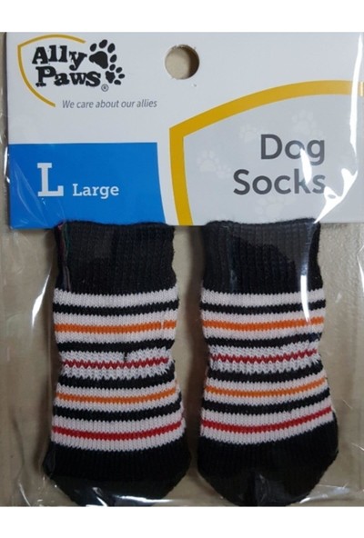 Little Friends Köpek Çorabı Large Beden Siyah Turuncu Kırmızı Renk Çizgili Desenli