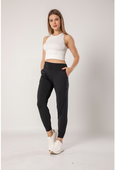 Reviens Kadın Siyah Yüksek Bel Jogger Tayt Pantolon