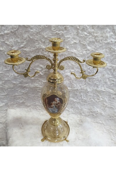 Rosaperla Gold Renk Italyan Murano Camlı Şamdan El Yapımı Rosaperla Gold Renk Italyan Murano Camlı Şamdan El Yapımı