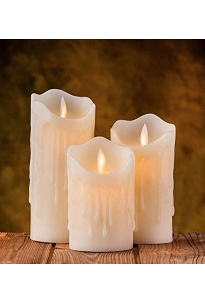 Ref Fikir Atölyesi 3'lü Krem Erimiş Görünümlü Led Mum Pilli