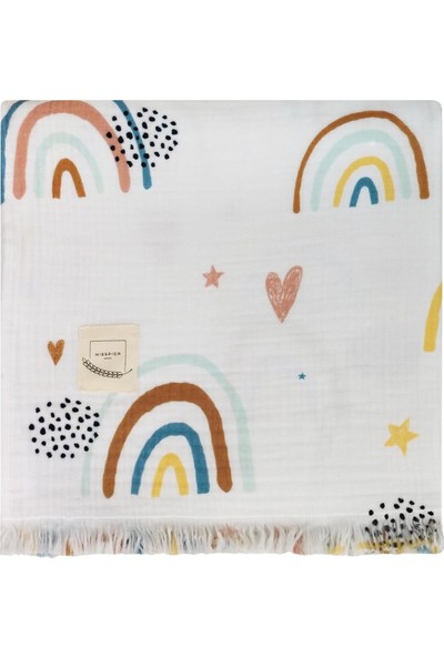 Miespiga Gökkuşağı 4 Kat Püsküllü Müslin Örtü Battaniye