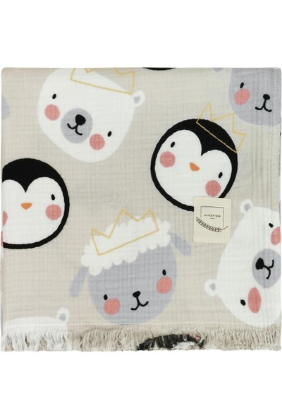 Miespiga Kuzu 4 Kat Püsküllü Müslin Örtü Battaniye