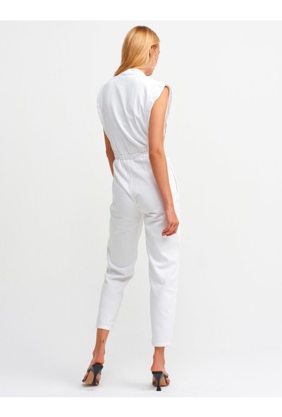 Dilvin 4161 Hakim Yaka Beyaz Tulum-Beyaz