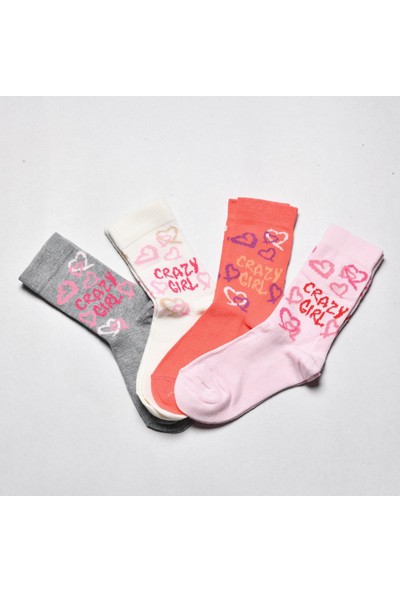 Lateks 12'li Crazy Yazılı Kız Çocuk Soket Çorabı - Karışık