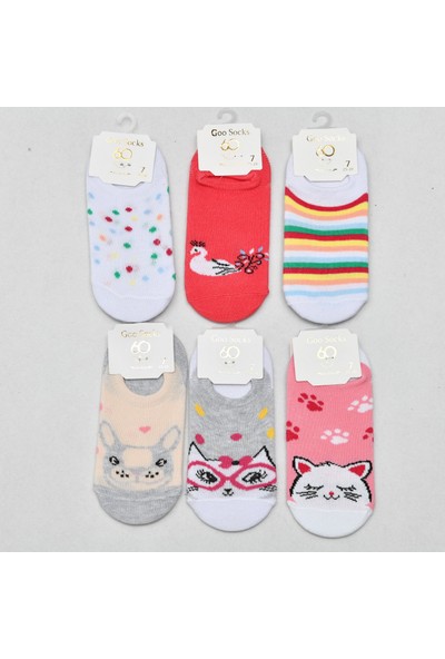Lateks 12'li Desenli ve Figürlü Kız Çocuk Babet Çorabı - Karışık