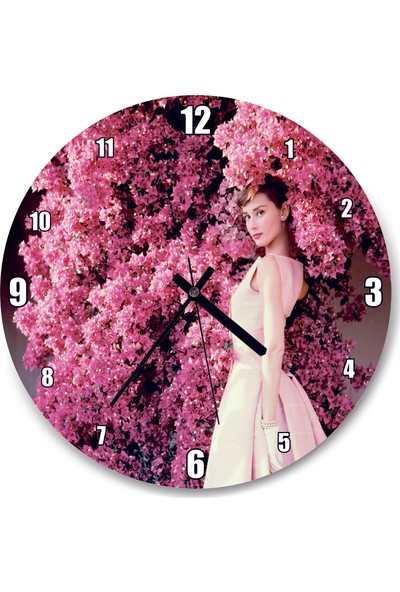 Cakatablo Audrey Hepburn Kırmızı Çiçekler Önünde Yakın Çekim Duvar Saati
