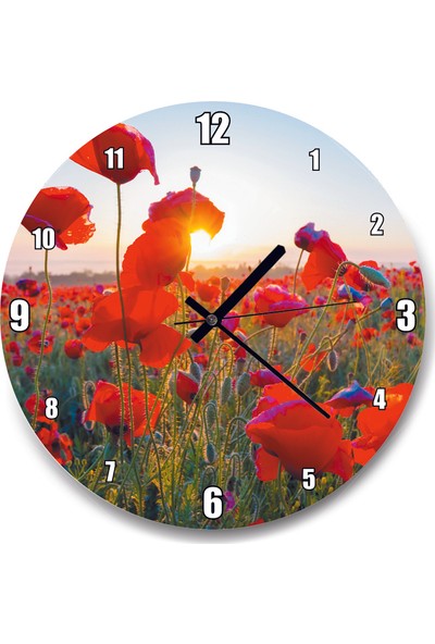 Cakatablo Gündoğumu Çayırda Kırmızı Gelincikler Duvar Saati