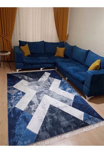 STY Home Vera Kaymaztabanlı Yıkanabilir Halı Kilim Yolluk Dijital Baskı Mavi Gri STY Home Vera Kaymaztabanlı Yıkanabilir Halı Kilim Yolluk Dijital Baskı Mavi Gri