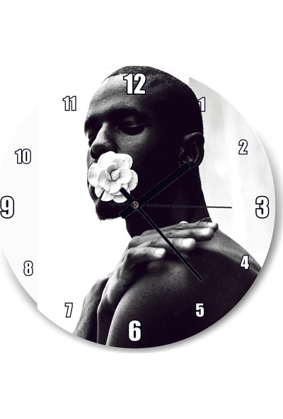 Cakatablo Beyaz Çiçekli Siya Insan Duvar Saati