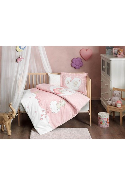 Taç - Love Pembe Pamuklu Bebek Nevresim Takımı