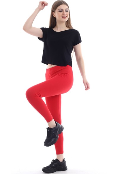 Self Clothing Kadın Kırmızı Penye Kumaş Tayt Yüksek Bel SLF1290 Self Clothing Kadın Kırmızı Penye Kumaş Tayt Yüksek Bel SLF1290