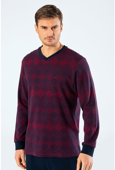 Cacharel 2194 Erkek Jakarlı Baklavalı V Yaka Pijama Takımı - Bordo Cacharel 2194 Erkek Jakarlı Baklavalı V Yaka Pijama Takımı - Bordo