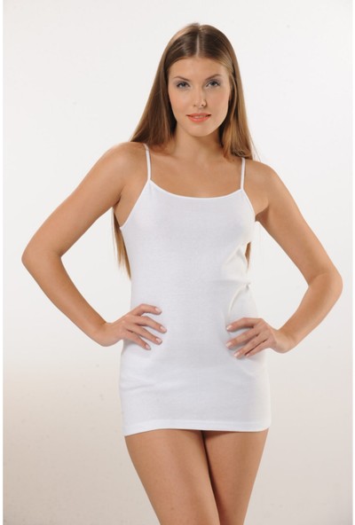 Hmd 2005 6'lı %100 Pamuk Ip Askılı Ribana Kadın Atlet - Beyaz