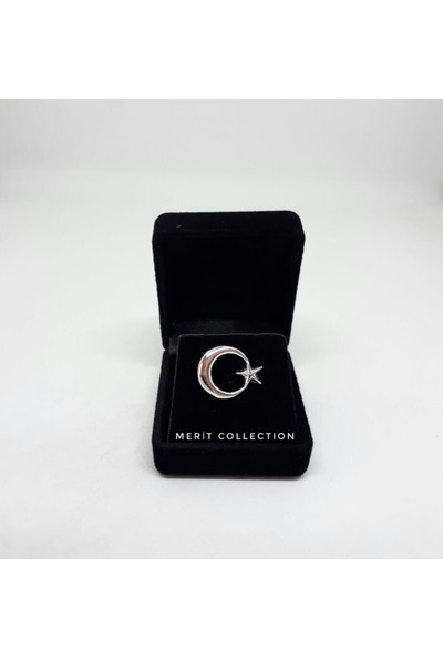 Merit Collection 925 Ayar Gümüş Ay Yıldız Yaka Rozeti/broş Kadife Kutusunda Merit Collection 925 Ayar Gümüş Ay Yıldız Yaka Rozeti/broş Kadife Kutusunda