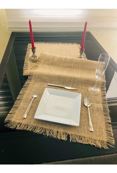 Halfart Jüt Hasır Kumaş Jüt Runner En: 45 cm Boy : 150 cm 4 Kenar Saçak - Saçaklı Runner