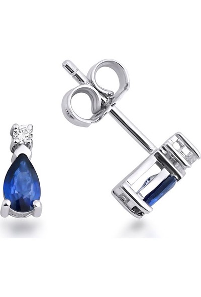 Favori Damla Safir Taşlı Altın Pırlanta Küpe