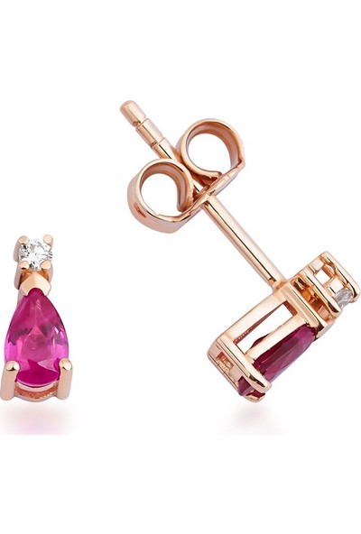 Favori Damla Yakut Taşlı Pırlantalı Altın Küpe