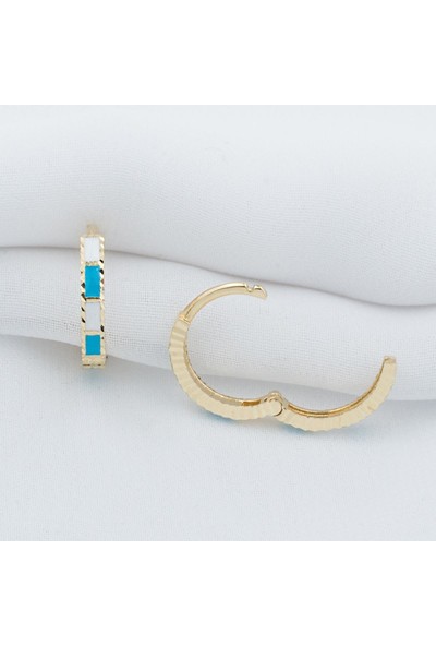 Bilezikci Mavi Mineli 14 Ayar Altın Küpe