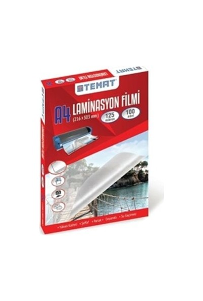 Temat A4 Laminasyon Filmi (216 x 303MM) 125 Mikron 100'LÜ Kutu