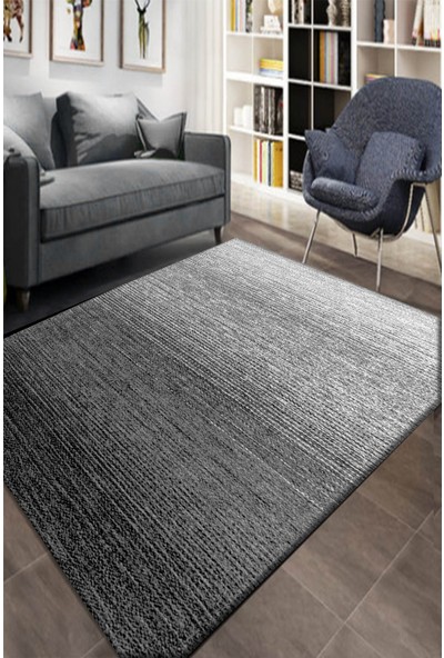 Osso Siyah Degrade Çizgili 3D Desenli Lastikli Halı Örtüsü Halı Kılıfı