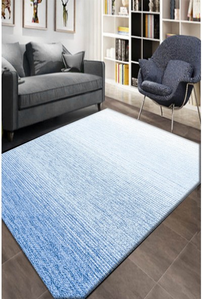 Osso Mavi Degrade Çizgili 3D Desenli Lastikli Halı Örtüsü Halı Kılıfı