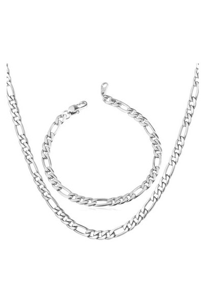 Adal Silver Erkek 925 Ayar Gümüş Figaro Kolye Bileklik Set Adal Silver Erkek 925 Ayar Gümüş Figaro Kolye Bileklik Set