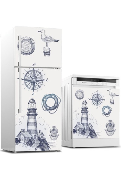 Jasmin2020 Buzdolabı ve Bulaşık Makinası Sticker Kaplama Etiketi Deniz Feneri Pusula Jasmin2020 Buzdolabı ve Bulaşık Makinası Sticker Kaplama Etiketi Deniz Feneri Pusula