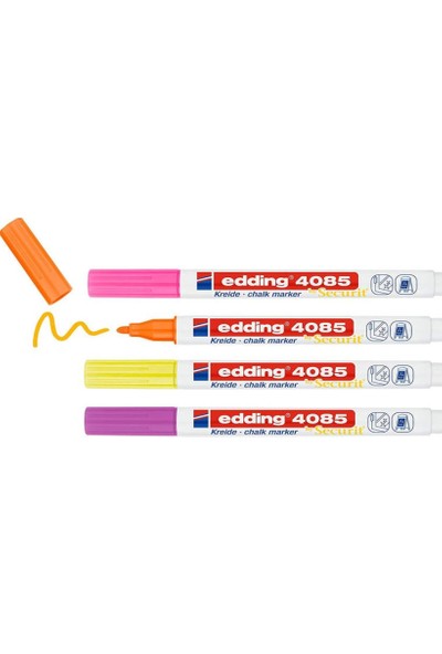 Edding 4085 Kara Tahta ve Cam Için Likit Sıvı Tebeşir Kalemi Seti 4'lü Blister Fosforlu Edding 4085 Kara Tahta ve Cam Için Likit Sıvı Tebeşir Kalemi Seti 4'lü Blister Fosforlu