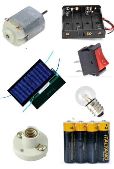Deney Seti, Güneş Paneli, Mini Motor, Pil Yatağı, Mini Ampul, Mini Duy, Düğme, Pil Deney Seti, Güneş Paneli, Mini Motor, Pil Yatağı, Mini Ampul, Mini Duy, Düğme, Pil