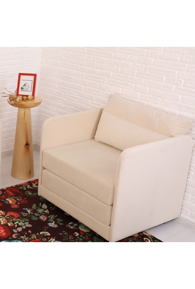 Homedius City Kadife Tek Kişilik Yataklı Koltuk - Açık Bej Homedius City Kadife Tek Kişilik Yataklı Koltuk - Açık Bej