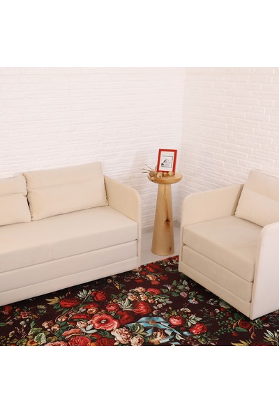 Homedius City Kadife Çift Kişilik Yataklı Koltuk - Açık Bej Homedius City Kadife Çift Kişilik Yataklı Koltuk - Açık Bej