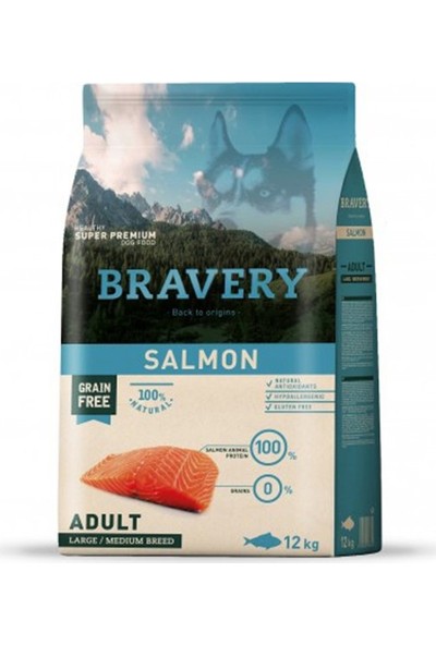 Bravery Orta ve Büyük Irk Somonlu Tahılsız Yetişkin Köpek Maması 12 kg Bravery Orta ve Büyük Irk Somonlu Tahılsız Yetişkin Köpek Maması 12 kg