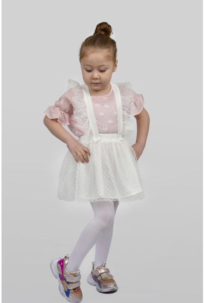 Tuvogue Kız Çocuk Beyaz Ekru Puantiye Tüllü Tütü Elbise-Etek Çift Kullanımlı Salopet Tuvogue Kız Çocuk Beyaz Ekru Puantiye Tüllü Tütü Elbise-Etek Çift Kullanımlı Salopet