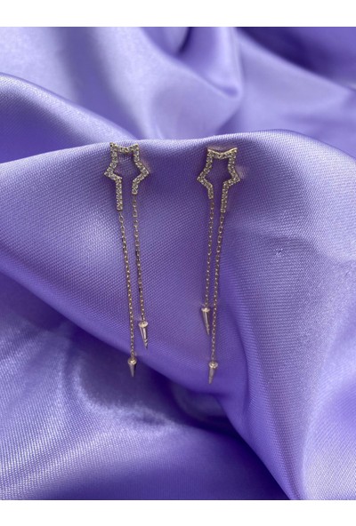 Amon Jewelry 925 Ayar Gümüş Uzun Yıldızlı Sallantılı Küpe