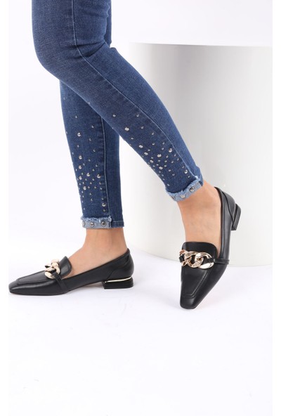 Dgn K61 Kadın Zincir Aksesuarlı Oxford Ayakkabı