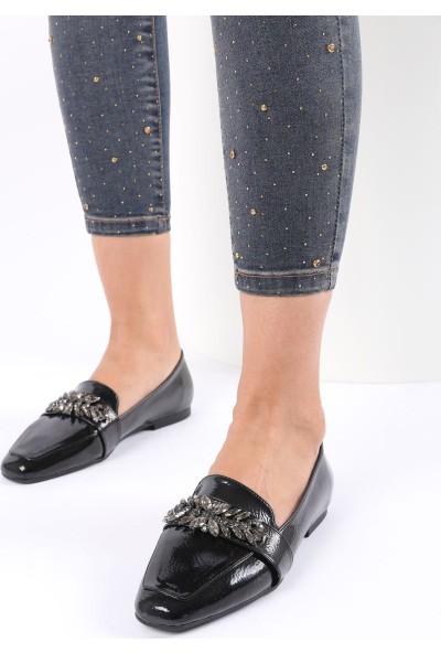Dgn PMK1003 Kadın Kristal Taş Tokalı Loafer Ayakkabı
