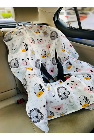 Pamuk Atölyesi Sevimli Yüzler ve Tilkili Müslin Oto Koltuk Kılıfı - Çift Taraflı Pamuk Atölyesi Sevimli Yüzler ve Tilkili Müslin Oto Koltuk Kılıfı - Çift Taraflı