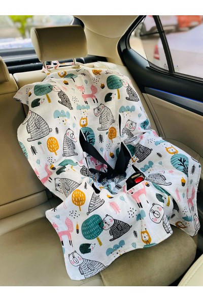Pamuk Atölyesi Tilki ve Haritalı Müslin Oto Koltuk Kılıfı - Çift Taraflı Pamuk Atölyesi Tilki ve Haritalı Müslin Oto Koltuk Kılıfı - Çift Taraflı