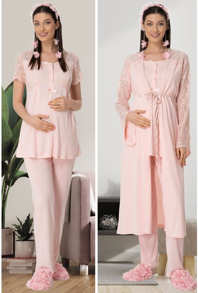 Şık Mecit Sabahlıklı Lohusa Pijama Takımı