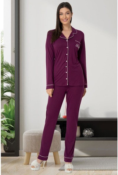 Mecit Pijama Mecit 5401 Mürdüm Önden Düğmeli Lohusa Pijama Takımı Mecit Pijama Mecit 5401 Mürdüm Önden Düğmeli Lohusa Pijama Takımı