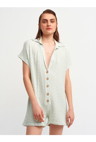 Dilvin 7955 Gömlek Yakalı Tulum-Mint