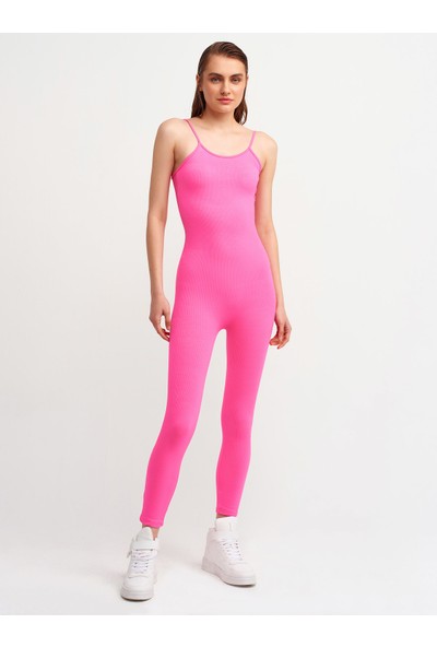 Dilvin 7957 Askılı Tulum-Neon Fuşya