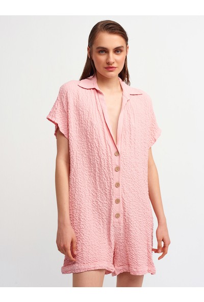 Dilvin 7955 Gömlek Yakalı Tulum-Pembe