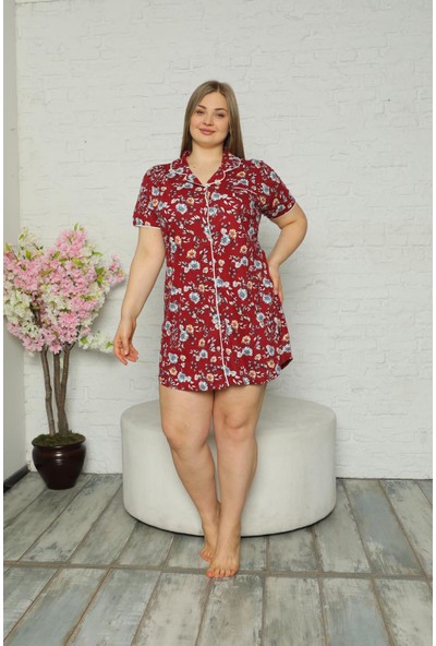 Seboteks Büyük Beden Boydan Düğmeli Ince Penye Pamuklu Tunik Gecelik 2568