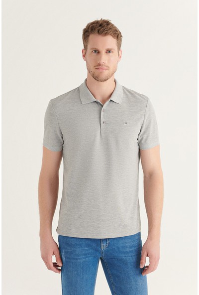 Avva Erkek Gri Polo Yaka Düz T-Shirt E001004 Avva Erkek Gri Polo Yaka Düz T-Shirt E001004