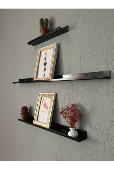 Merzana 3'lü Siyah Metal Raf, Çerçeve Rafı, Dekoratif Duvar Rafı Merzana 3'lü Siyah Metal Raf, Çerçeve Rafı, Dekoratif Duvar Rafı