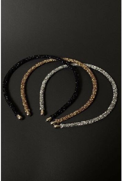 Yeşim Aksesuar Kadın Siyah Altın ve Gümüş Renk Kristal 3'lü Işıltılı Günlük Kullanıma Uygun Taç Seti